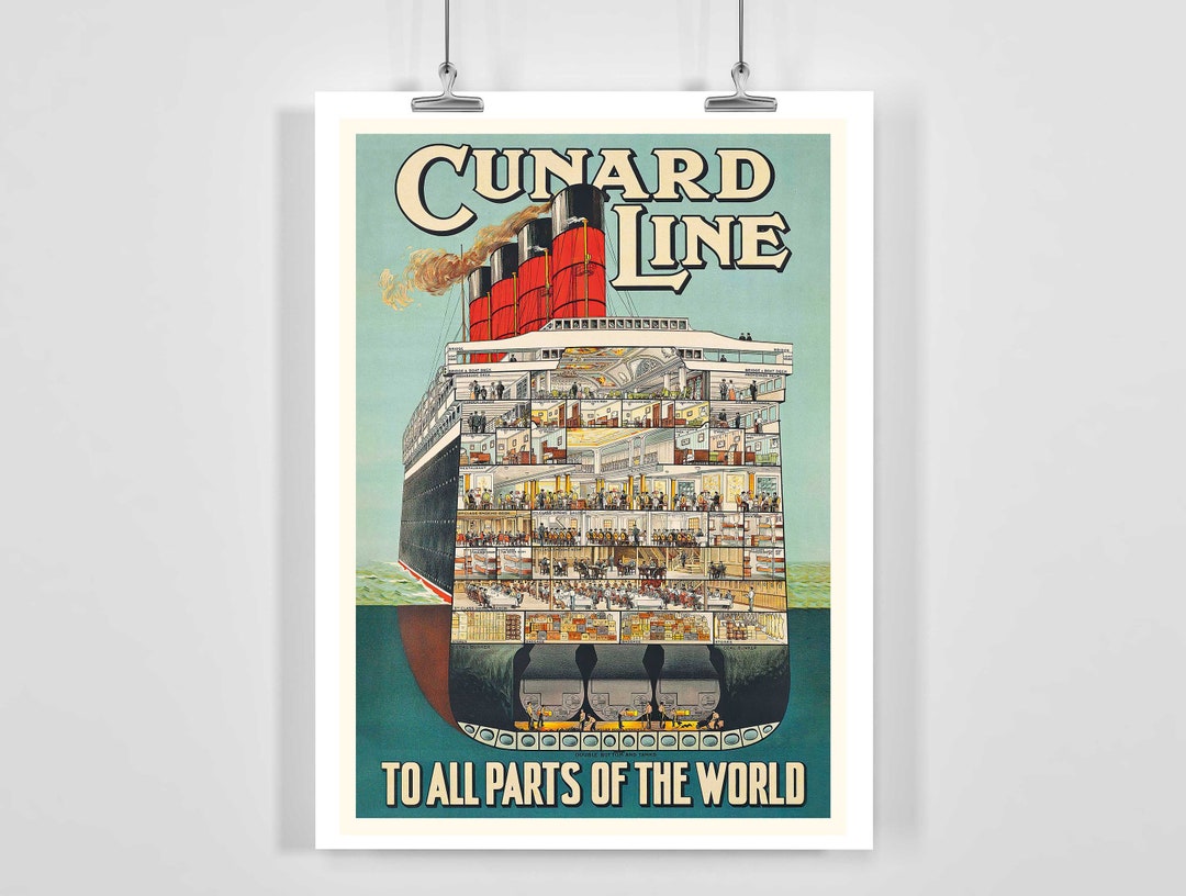 Cunard Line to All Parts of the World Vintage Travel Poster - Framed ...