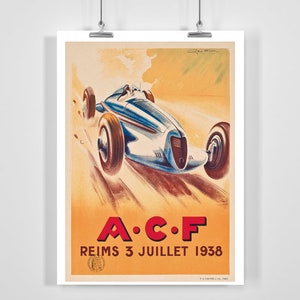 1938 ACF Grand Prix Reims France Vintage Racing Poster - Framed ...