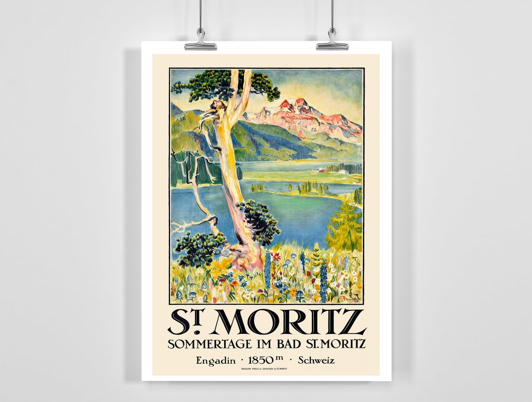 St. Moritz Sommertage Im Bad St. Moritz Vintage Travel Poster - Framed ...