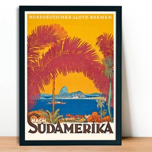 To South America Vintage Travel Poster - Framed / Unframed - Etsy