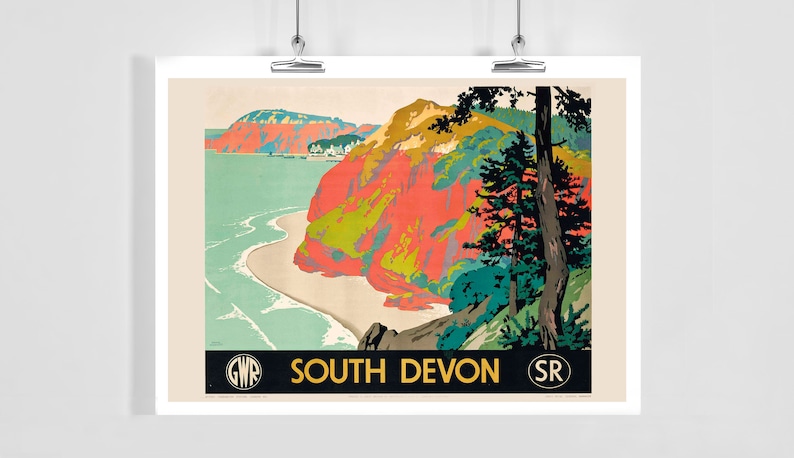 South Devon England Vintage Travel Poster - Framed / Unframed - Etsy