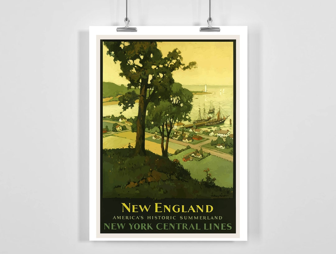 New England America's Historic Summerland Vintage Travel Poster ...