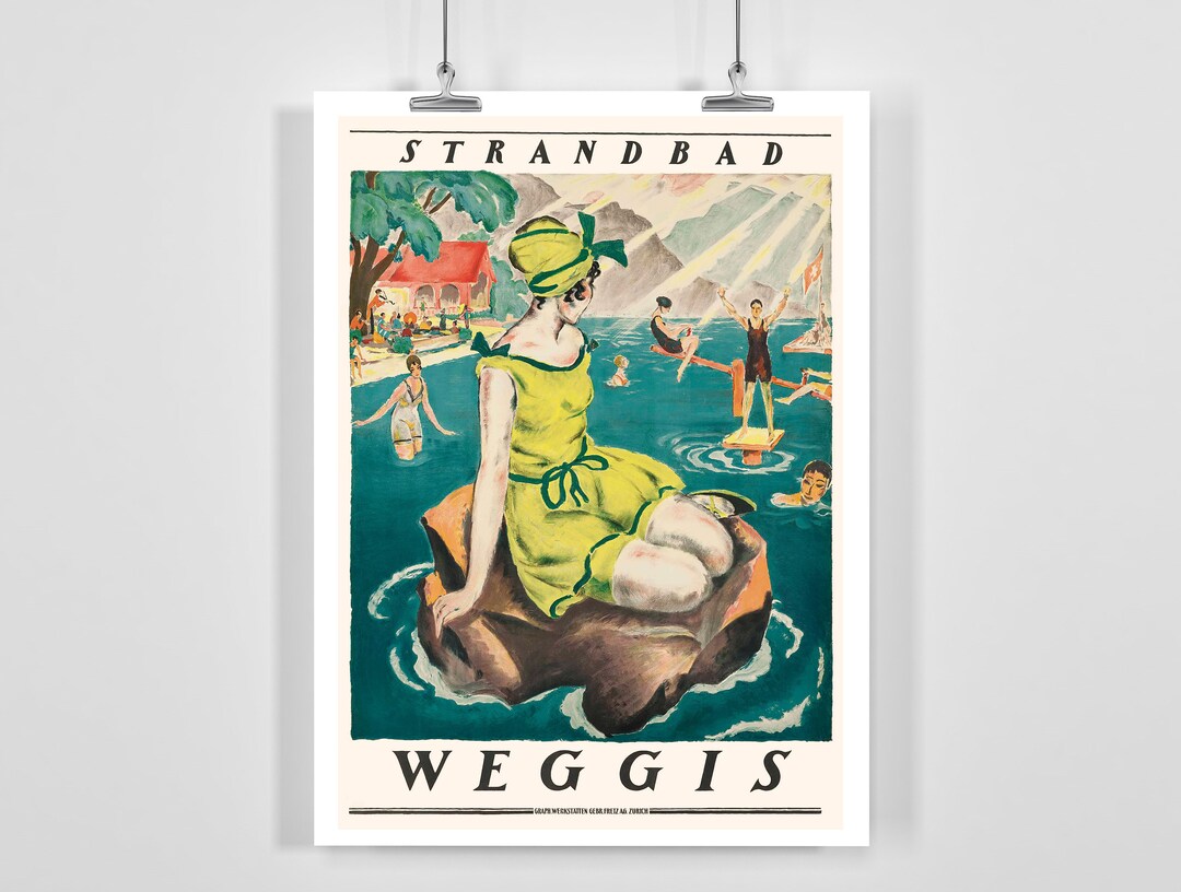 Strandbad Weggis Vintage Travel Poster - Framed / Unframed - Etsy