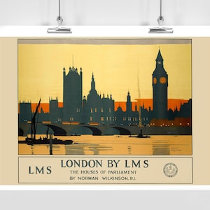 London by LMS the Houses of Parliament Vintage Travel Poster - Framed ...