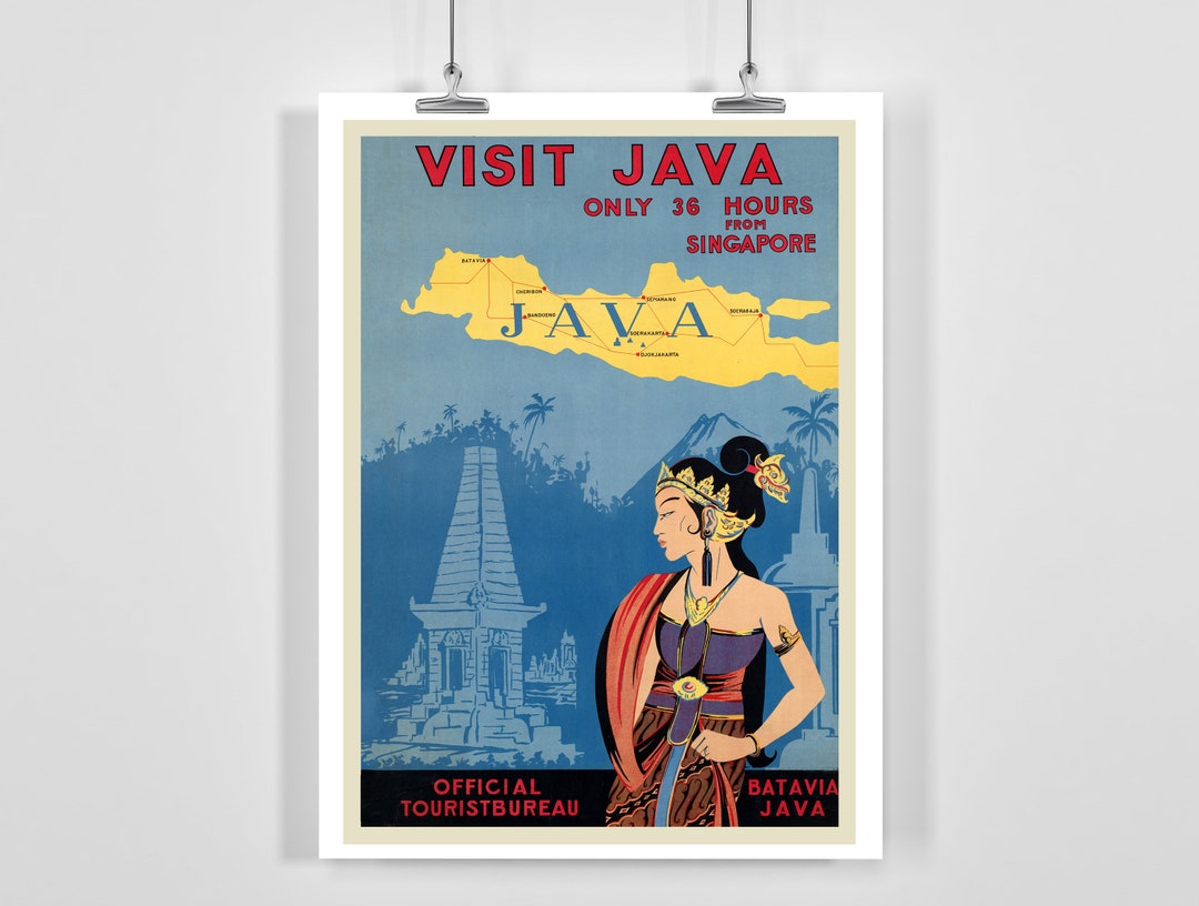 Visit Java Vintage Travel Poster - Framed / Unframed - Etsy