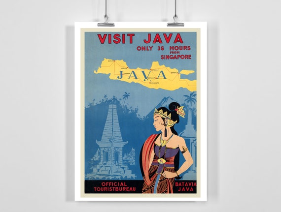 Visit Java Vintage Travel Poster Framed / Unframed - Etsy