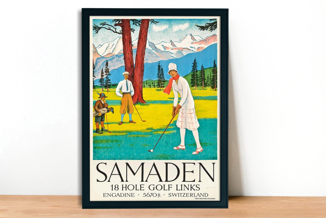 Samedan Switzerland Engadine Golf Club Vintage Travel Poster - Etsy