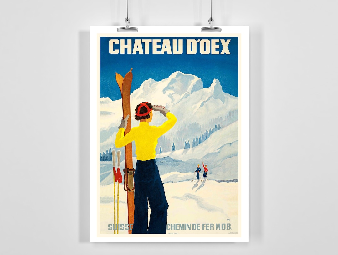 Chateau D'oex Switzerland Vintage Ski Poster - Framed / Unframed - Etsy