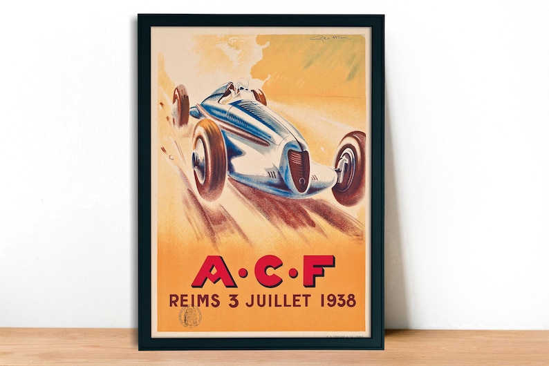 1938 ACF Grand Prix Reims France Vintage Racing Poster - Etsy