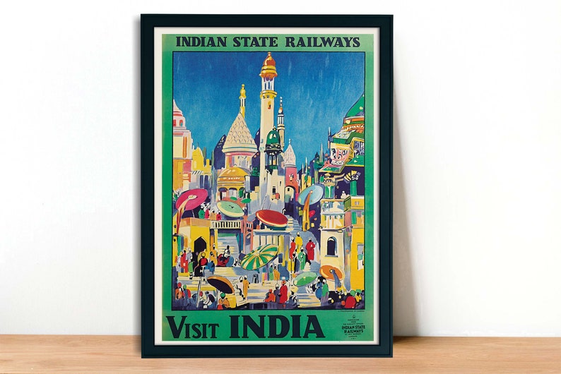 Visit India Indian State Railways Vintage Travel Poster - Framed ...
