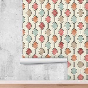 Peel and Stick Wallpaper With Vintage Pattern, Retro Wallpaper Home ...