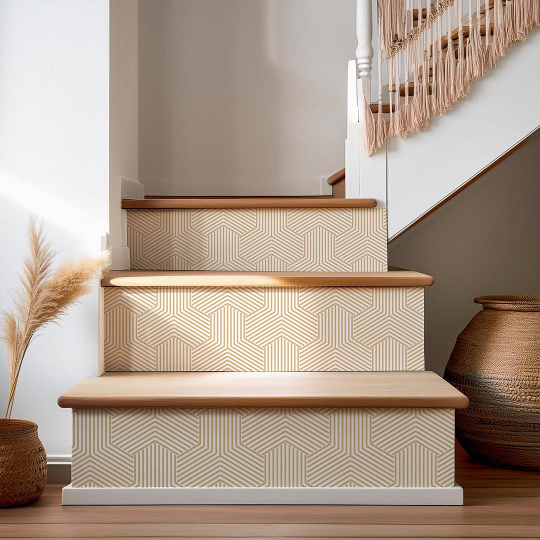 Yellow White Triangular Stair Riser Decals, Minimalist Self-adhesive ...