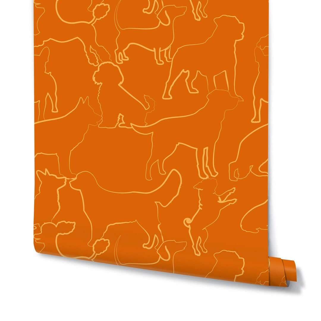 Dog Daycare Orange Wallpaper, Dog Breeds Fun Wallpaper, Peel and Stick ...