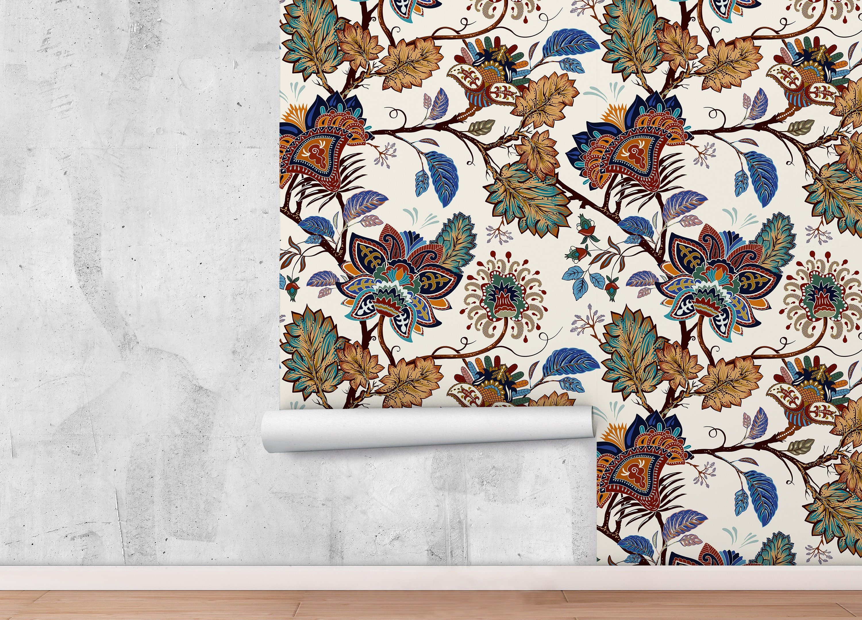 Peel And Stick Wallpaper With Vintage Flower Pattern Floral Etsy