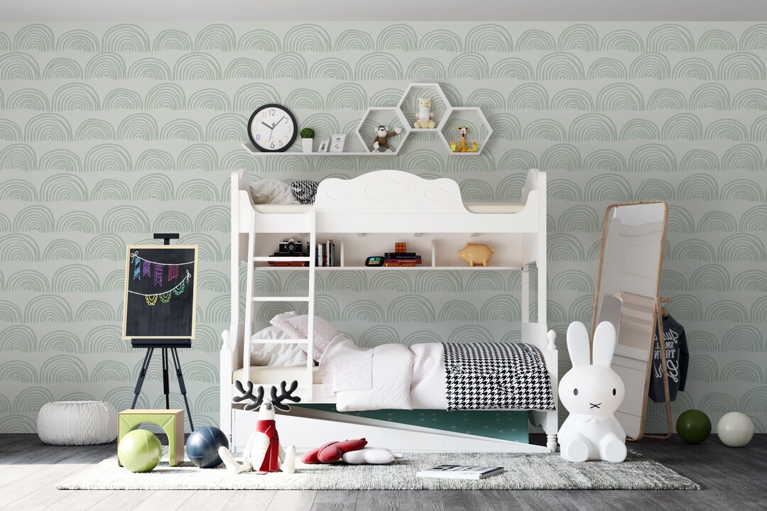 Nursery Wallpaper for Kids/boys, Removable Sage Rainbow Home Wallpaper ...