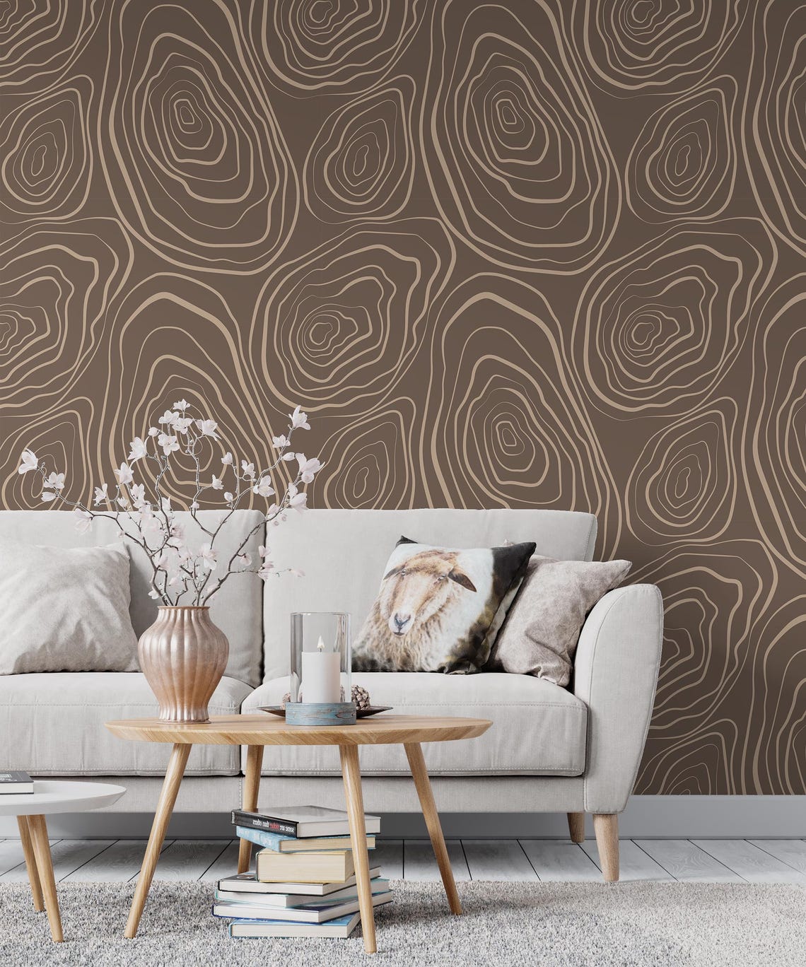 Wood Swirl Peel and Stick Wallpaper: Dark Taupe Pattern - Etsy