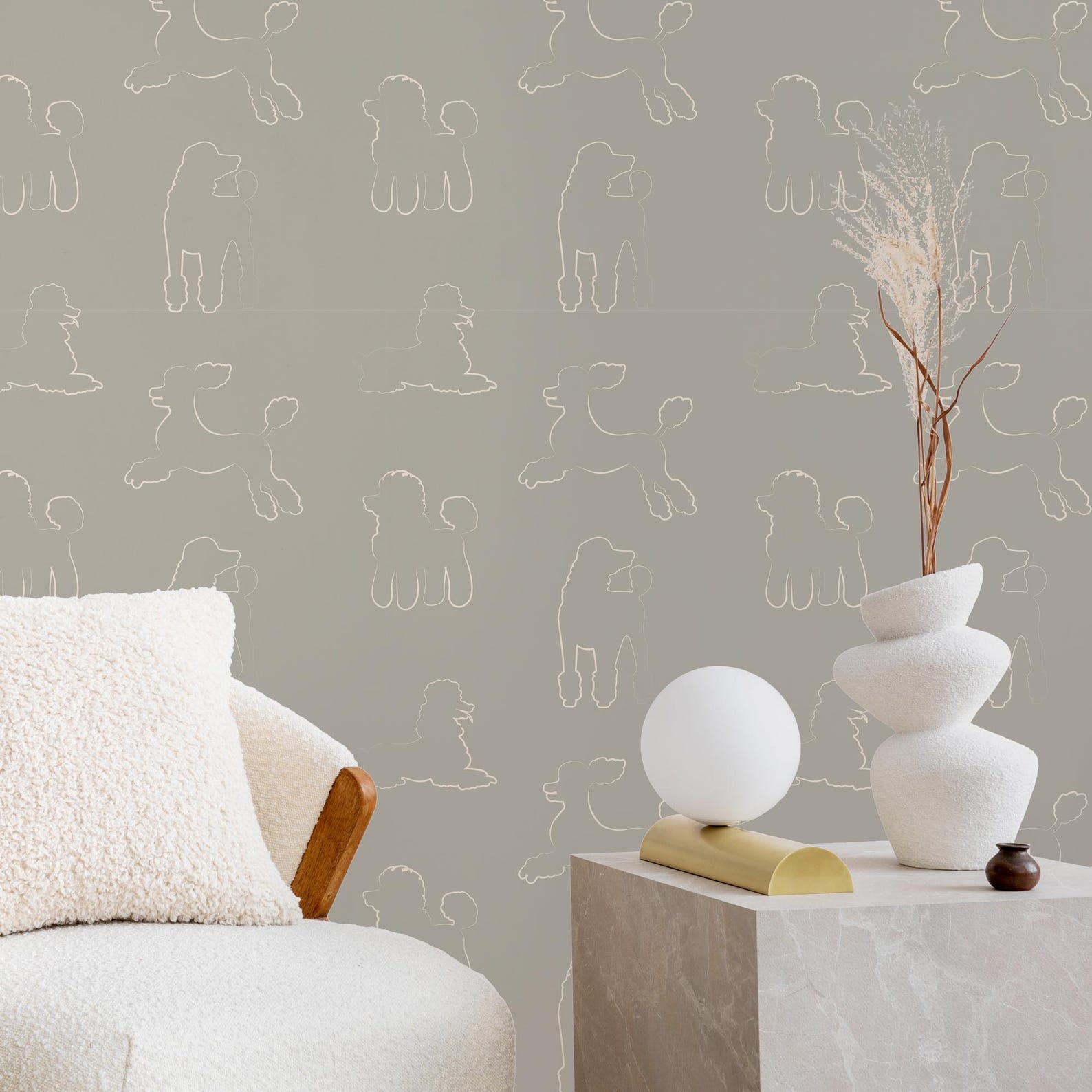 Poodle Wallpaper Peel and Stick Neutral Taupe Dog Pattern Removable ...