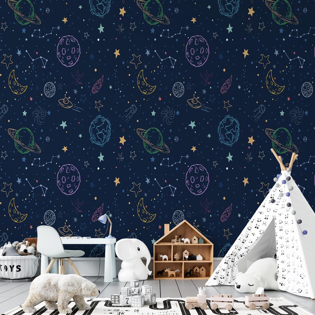 Cosmos Wallpaper Peel and Stick Galaxy Wall Décor With Planets & Stars ...