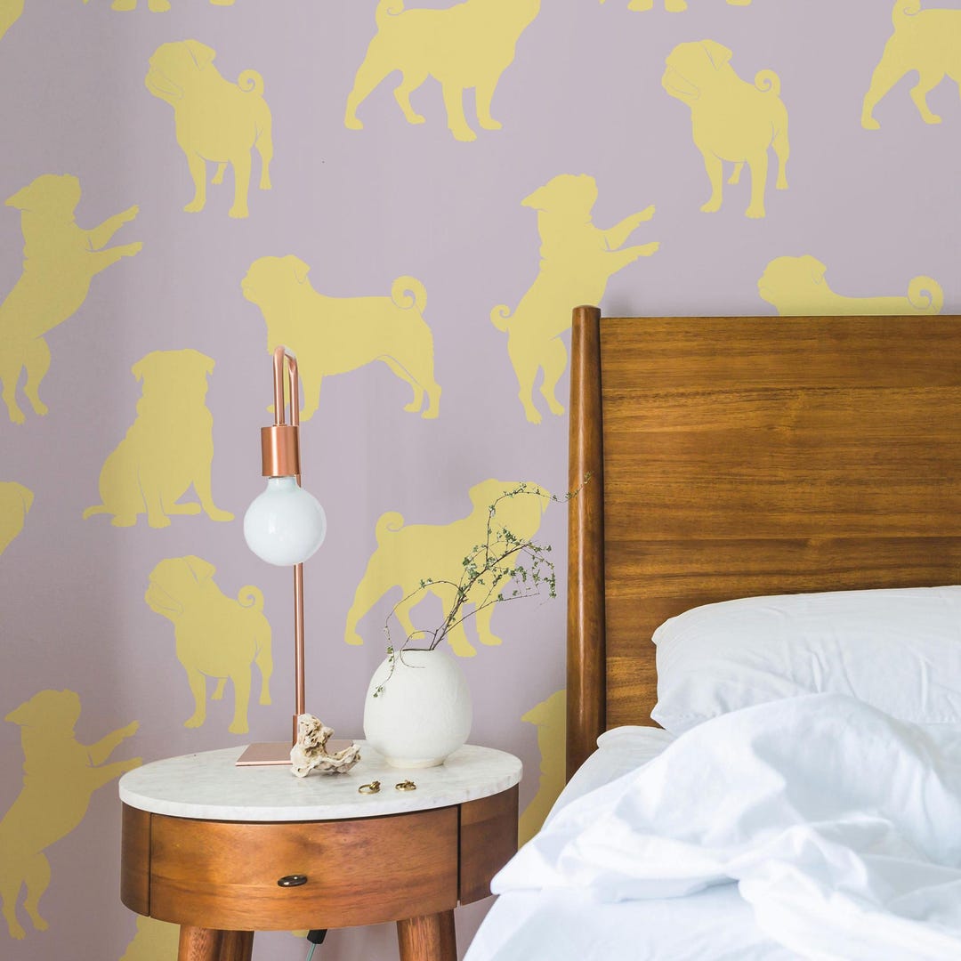 Pug Wallpaper Peel and Stick, Self-adhasive Removable Pug Wallpaper ...