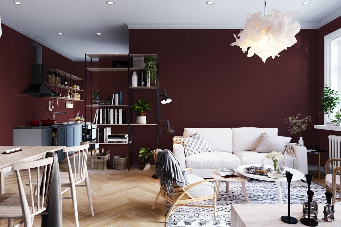 Peel and Stick Wallpaper Solid Wine Red Color Home Decor | Etsy