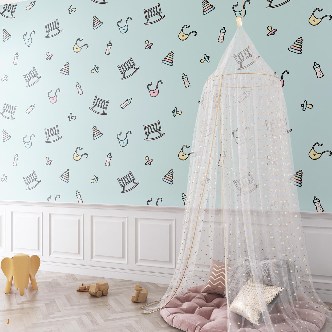 Light Blue Baby Wallpaper, Newborn Wallpaper / Removable Wallpaper ...