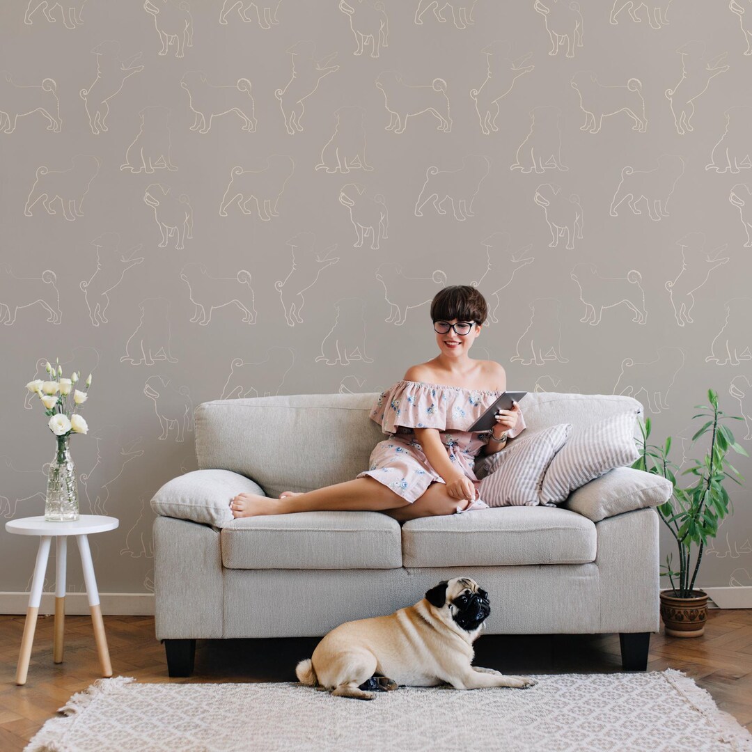 Grey Pug Wallpaper Peel and Stick, Self-adhasive Removable Pug ...