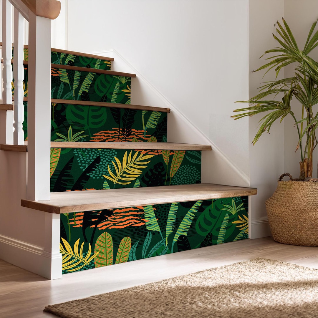 Stair Risers Tropical Jungle Stickers for Stairs, Self Adhesive Boho ...