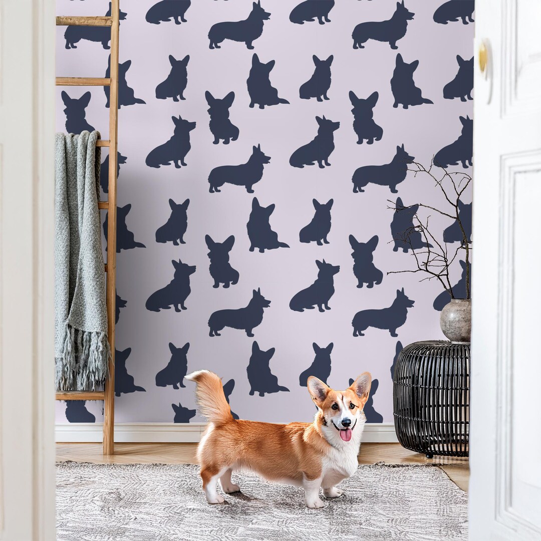 Purple Corgi Wallpaper Peel and Stick, Dog Salon Wallpaper, Self ...