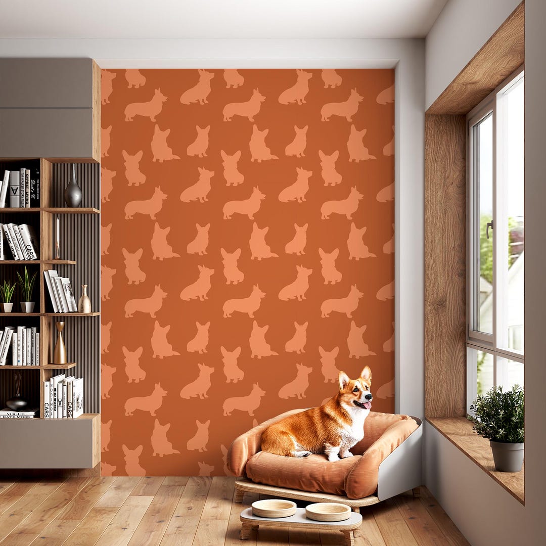 Corgi Peel and Stick Wallpaper: Burnt Orange Removable Dog Salon ...