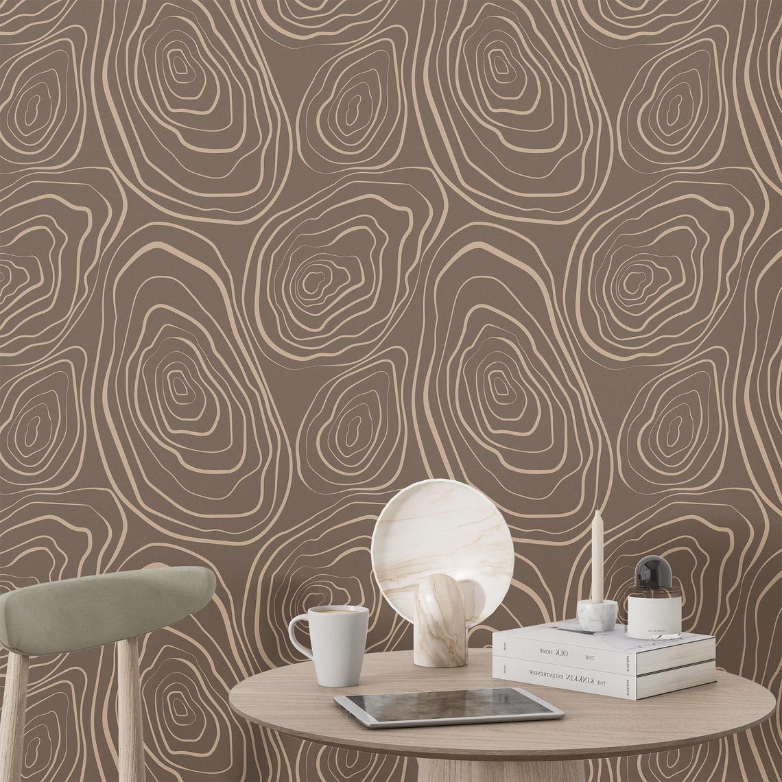 Wood Swirl Peel and Stick Wallpaper: Dark Taupe Pattern - Etsy