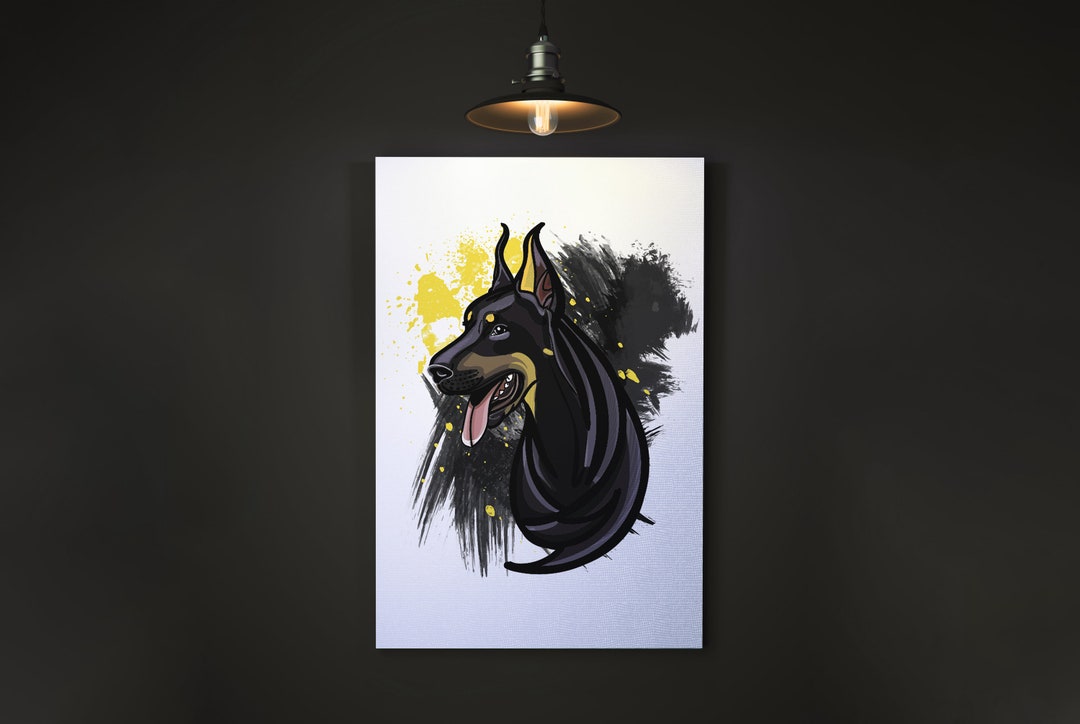 Doberman Poster Canvas Wall Art Print With a Dog Unframed Unique Modern ...