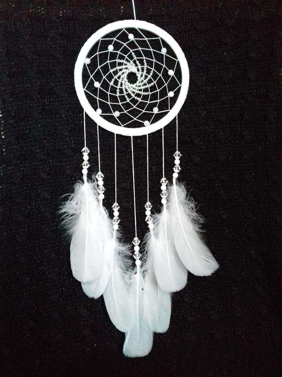 White Boho Dream Catcher With Crystals Real Dream Catcher Made by ...