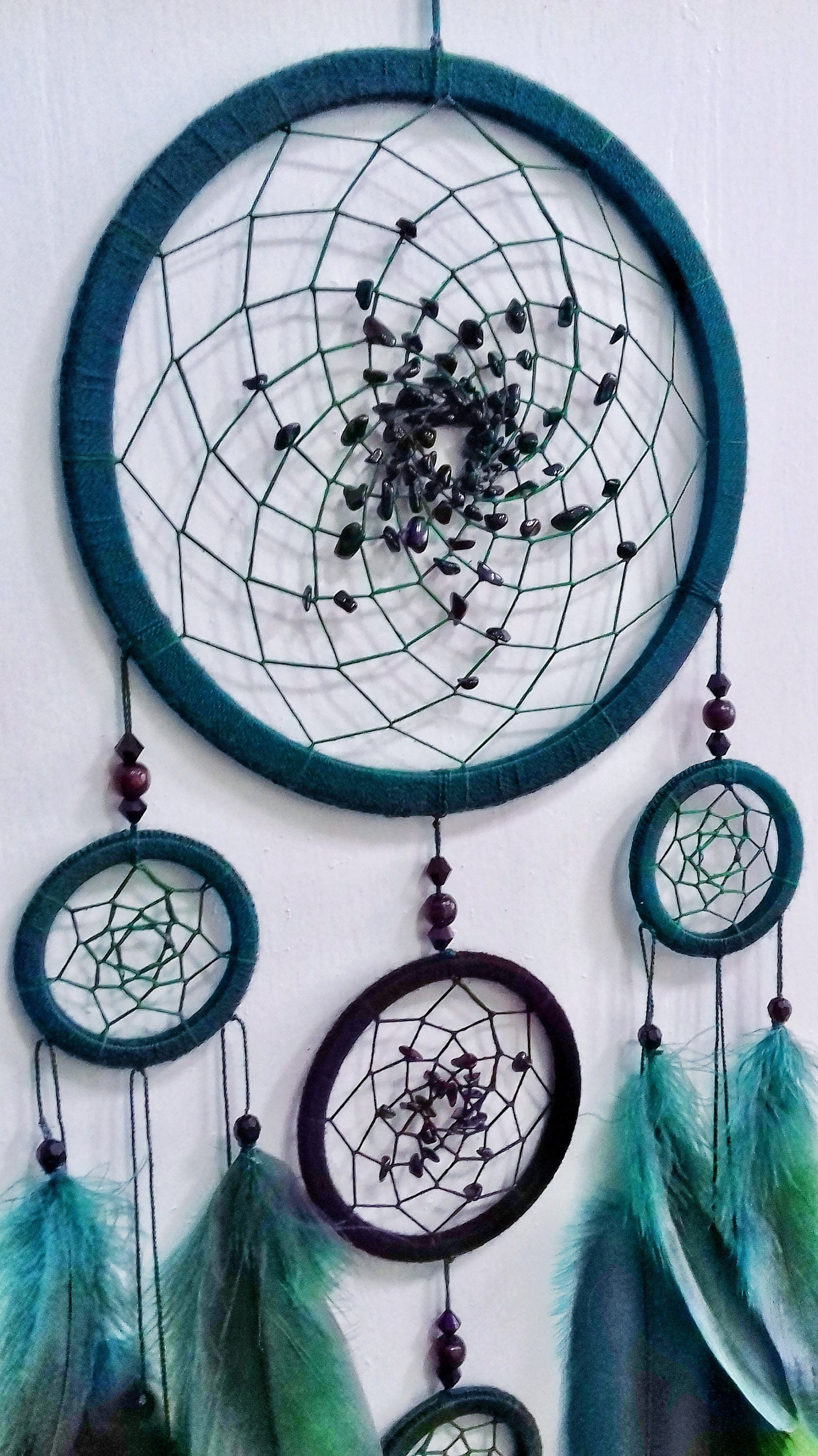 Emerald Green Dream Catcher Large Dream Catcher With Black Stones Dream ...