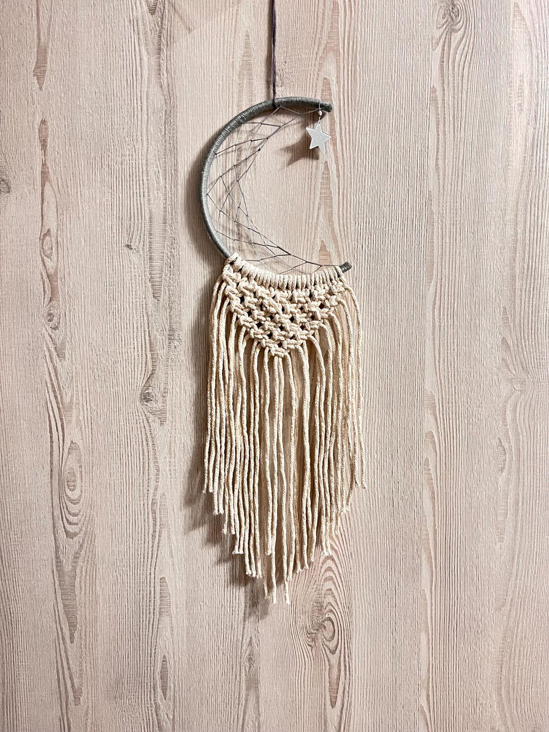 Macrame Moon Dreamcatcher Macrame Moon and Star Wall Hanging White and Grey Moon Wall Decor for ...