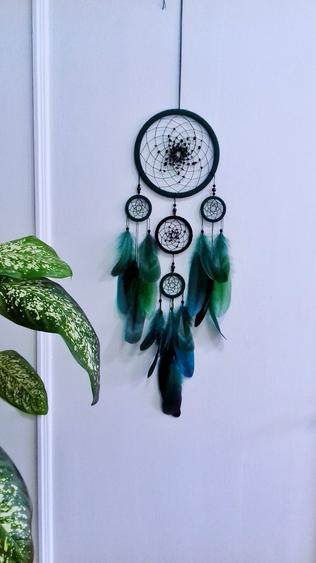 Emerald Green Dream Catcher Large Dream Catcher With Black Stones Dream ...
