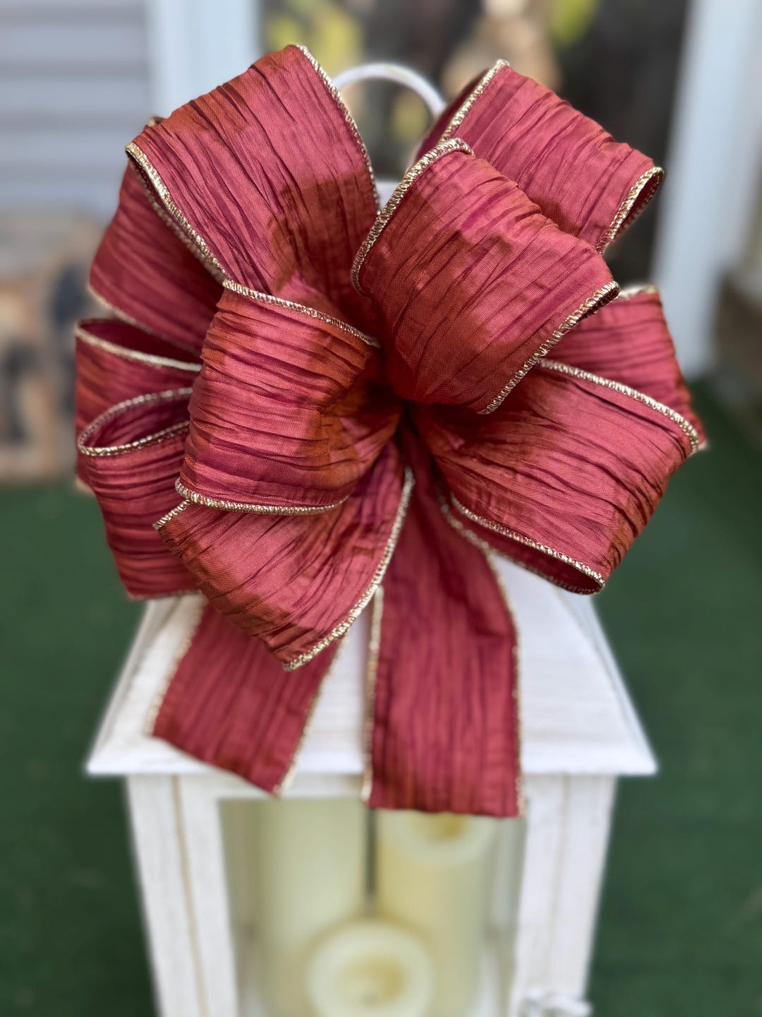 Rustic Bow, Wreath Bow, Large Bow, 11” Bow, Bow With Tails, Rust Bow ...