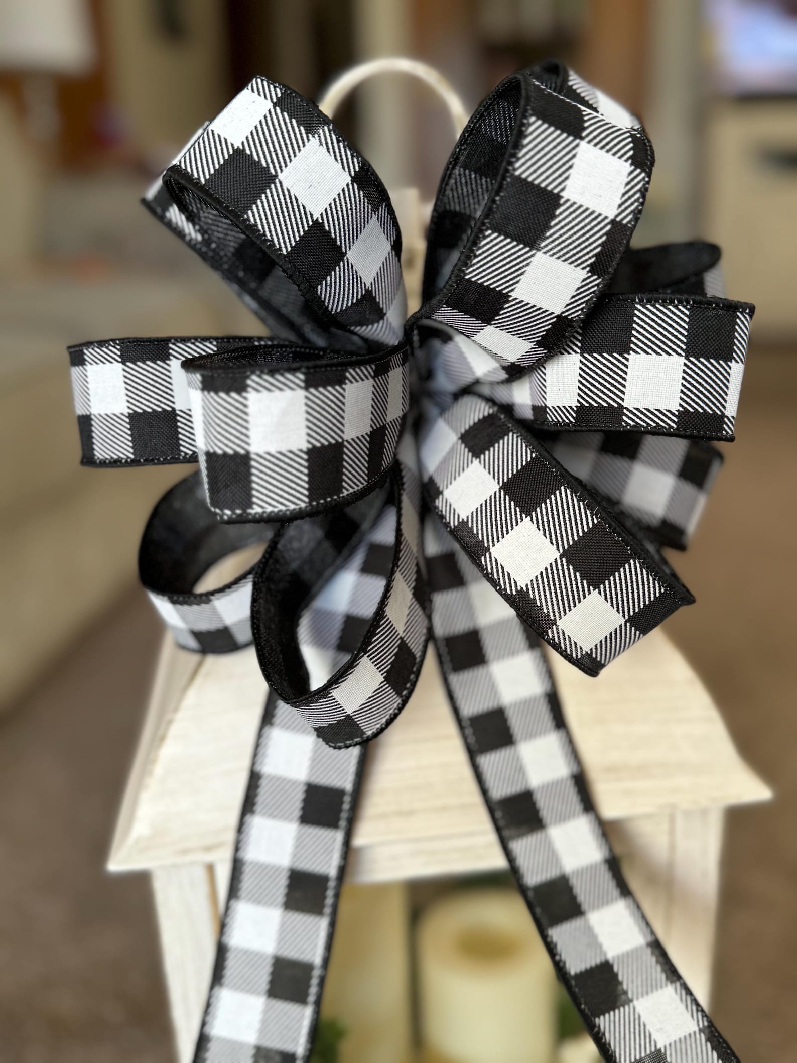 Farmhouse Bow, Buffalo Check Bow, Large Wreath Bow, Handmade Bow, Swag ...