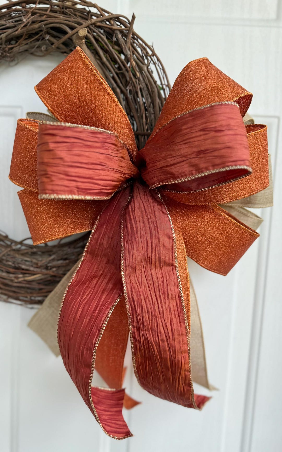 Fall Bow, Wreath Bow, Large Bow, 12 Bow, Bow With Tails, Harvest Bow ...