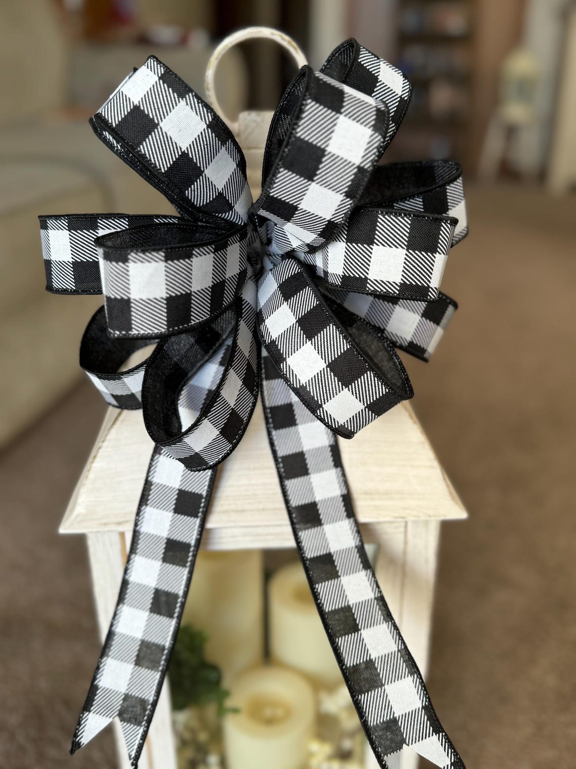Farmhouse Bow, Buffalo Check Bow, Large Wreath Bow, Handmade Bow, Swag ...