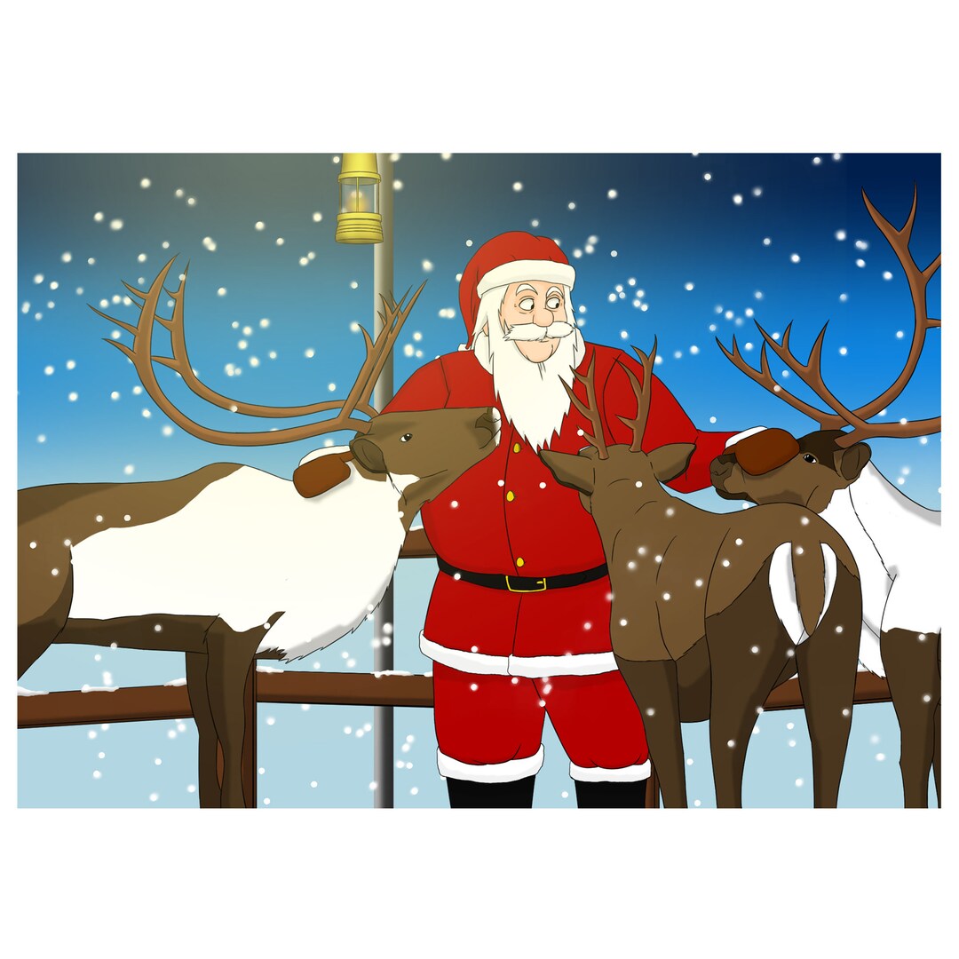 Santa's Reindeer Original Artwork, A3 and A4, Digital Artwork, Digital ...