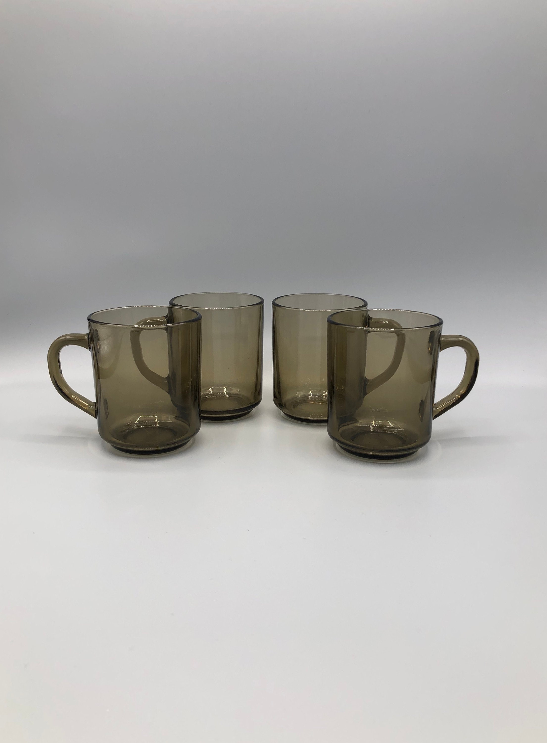 4x Arcoroc France Smoked Glass Mugs Vintage Retro Brown Mugs Etsy