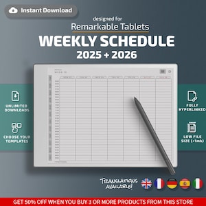 Weekly Schedule for Paper Pro Tablets, Eink Templates, Hyperlinked PDF ...