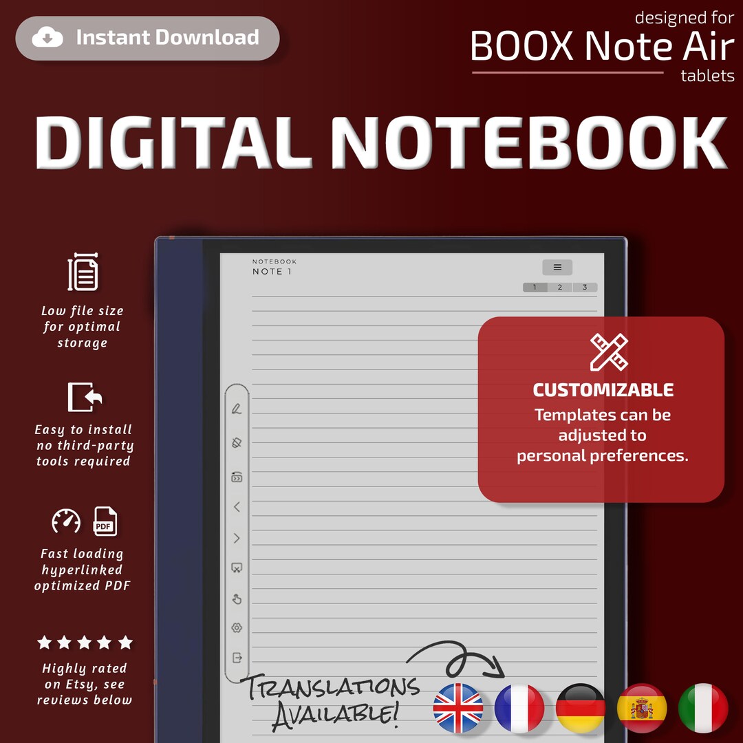 Digital Notebook for Boox Note Air Tablets, Eink Templates, Hyperlinked ...