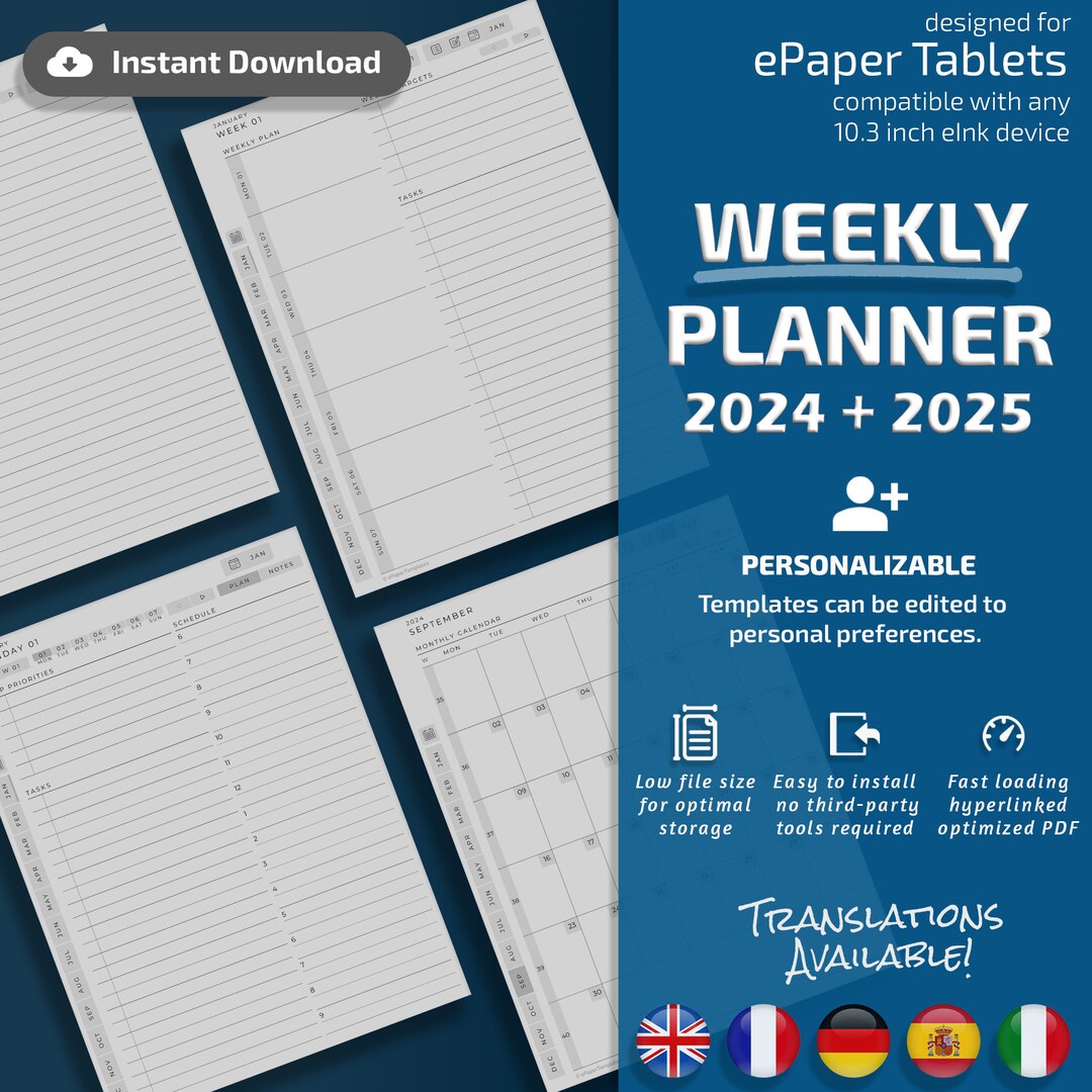Weekly Planner 2024, 2025, Eink Templates, Epaper, Calendar ...