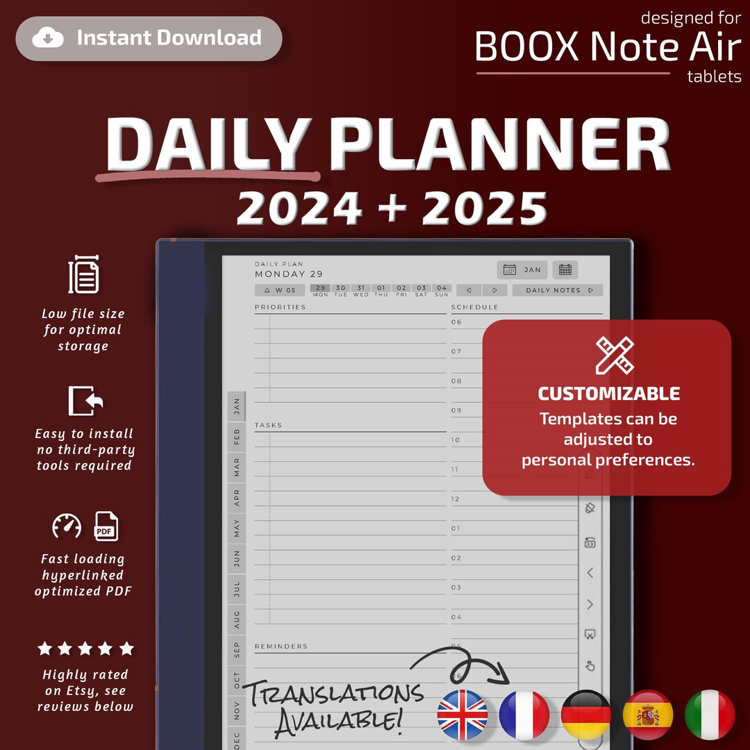 Daily Planner for Boox Note Air Tablets, Eink Templates, Hyperlinked ...