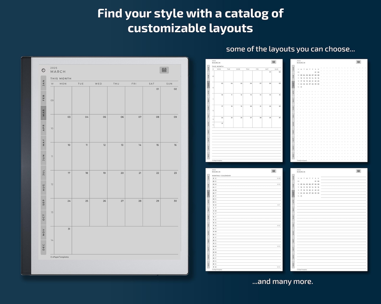 Monthly Calendar for Remarkable Tablets, Eink Templates, Hyperlinked ...