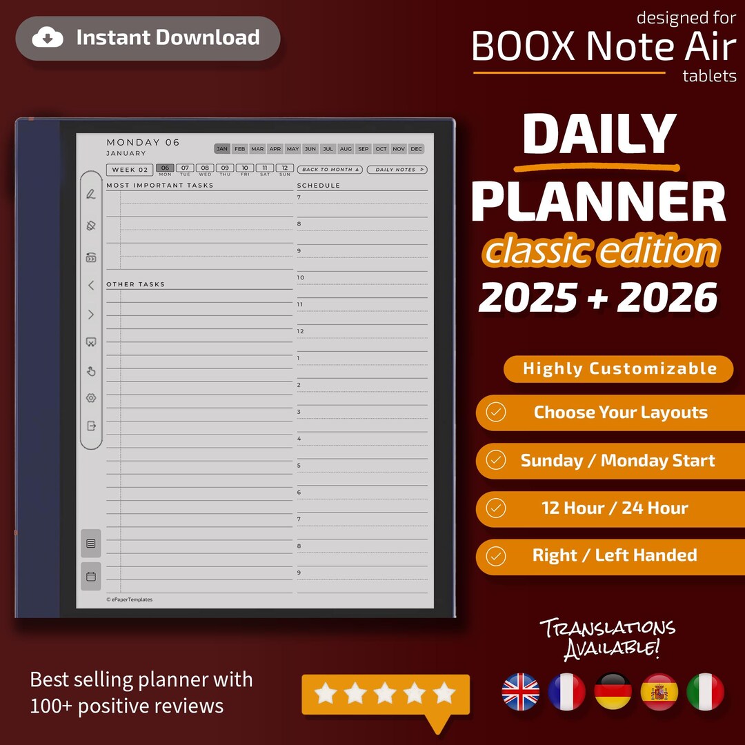 Daily Planner for Boox Note Air Classic Edition, Templates for Boox ...