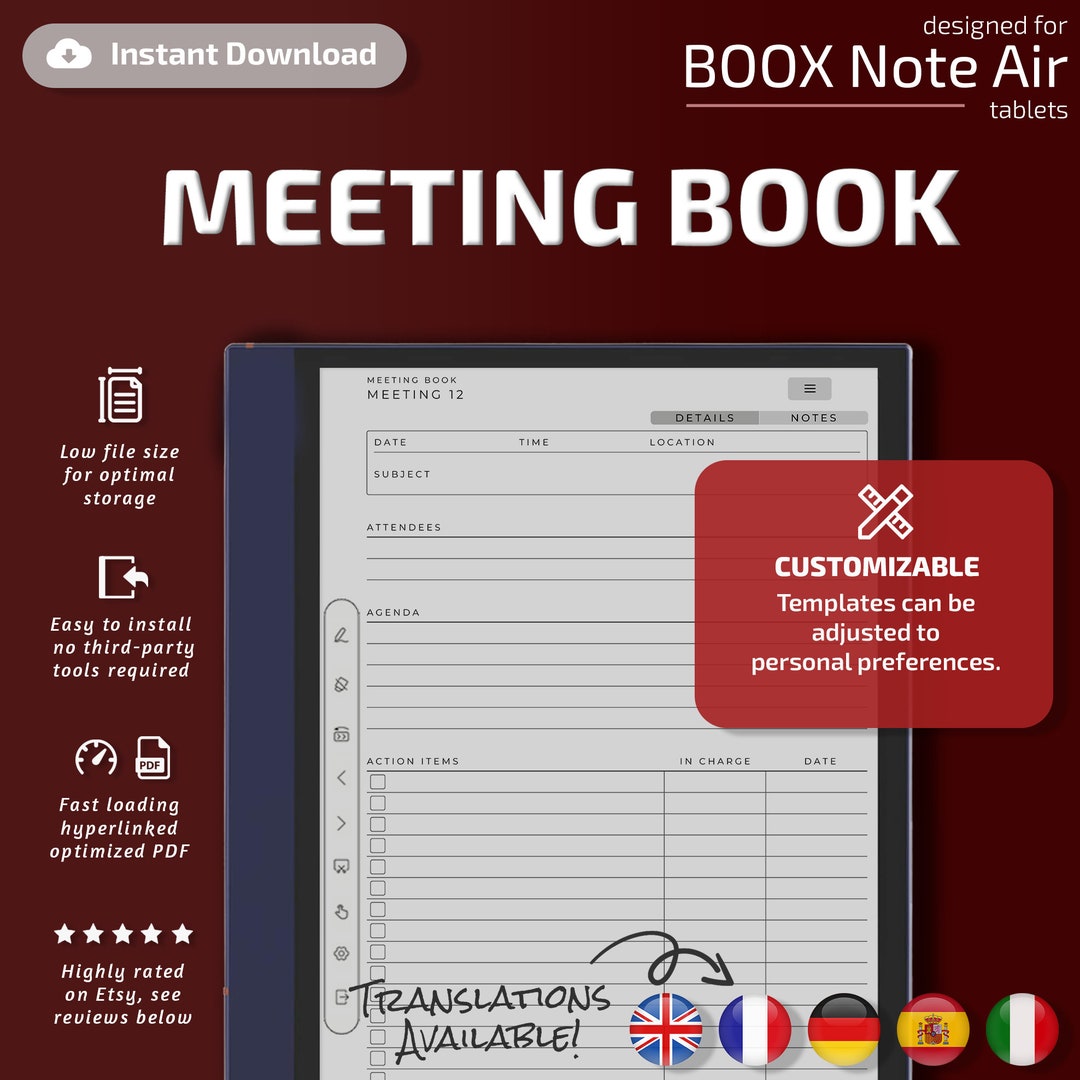 Meeting Book for Boox Note Air Tablets, Eink Templates, Hyperlinked PDF ...