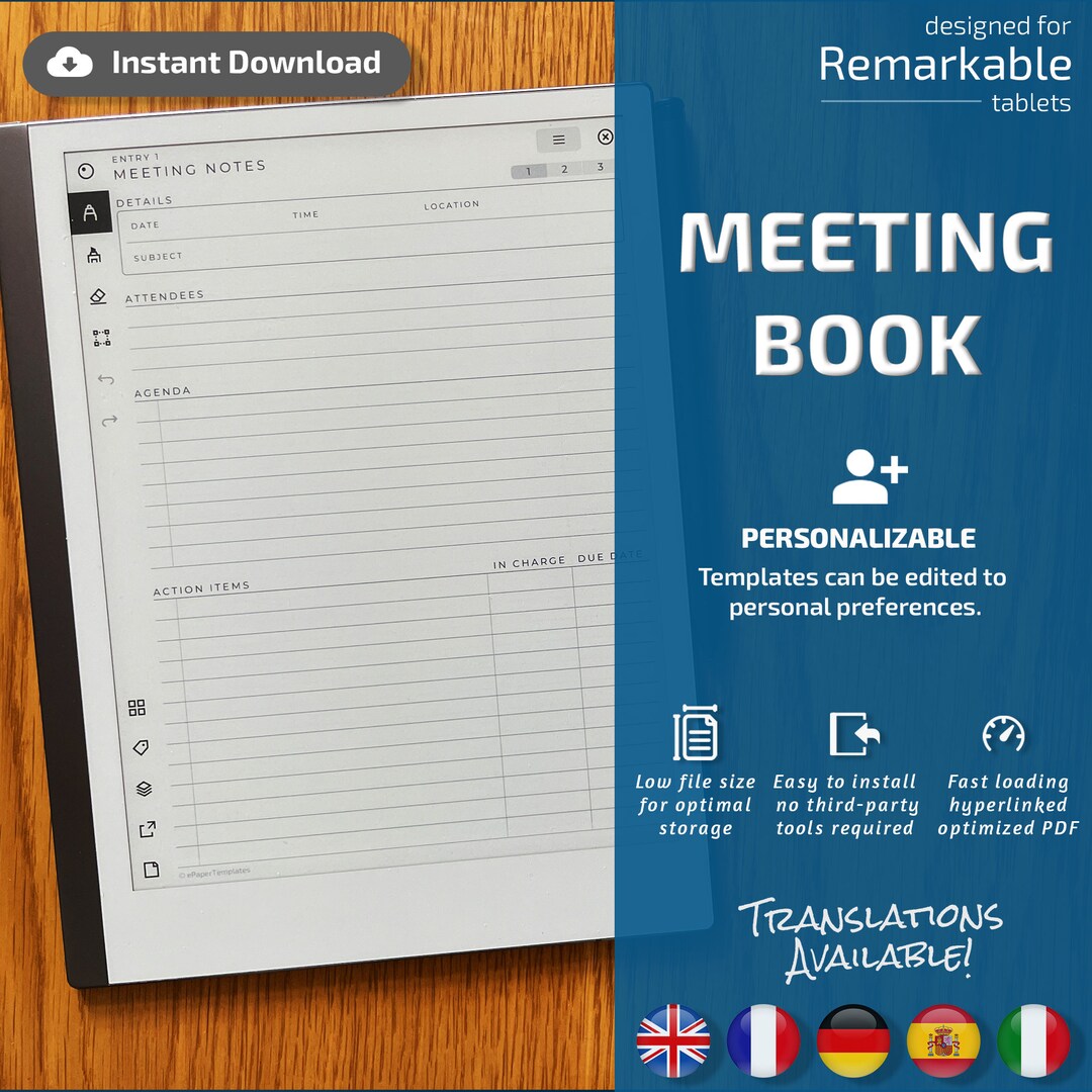 Remarkable 2 Templates L Meeting Book L Meeting Notes L Hyperlinked PDF ...