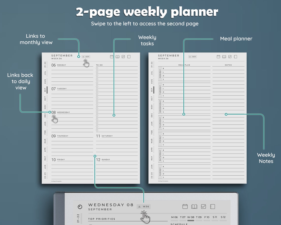 ReMarkable 2 Templates L Student Planner L Hyperlinked PDF Etsy